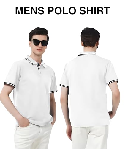 ZITY Mens Golf Shirt Short Sleeve Sport Moisture Wicking Performance Print Golf Polo Shirts for Men Collared Casual T-Shirt White Black X-Large