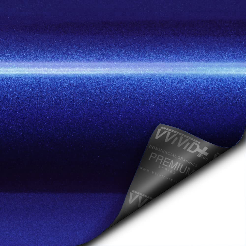 VViViD+ Ultra Gloss Neptune Pearl Blue 1.5ft x 5ft Vinyl Car Wrap Premium Paint Replacement Film Roll with Nano Air Release, Stretchable Cap Liner, Self Adhesive, Indoor Outdoor