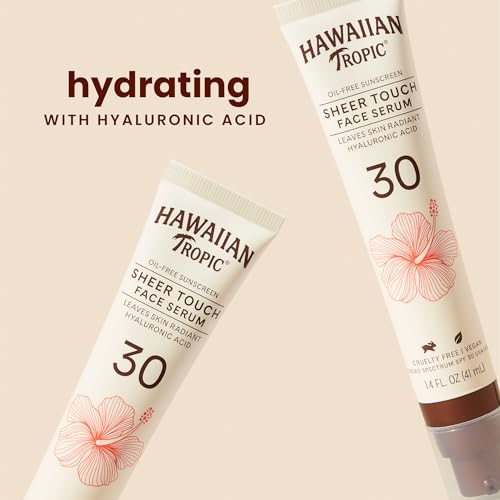 Hawaiian Tropic Sheer Touch Face Serum SPF 30, 1.4oz | Hyaluronic Acid Hydrating Serum For Women and Men | Travel Sunscreen