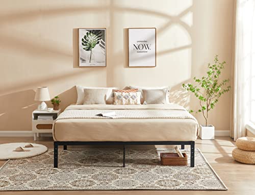 HiBed Queen Bed Frame, 14β Height Noise Free Metal Platform, Lightweight Heavy Duty Steel Support Up to 4500 lbs, Box Spring Free Design, Steel Slat Supports, Easy Assembly Tool-Free,Black