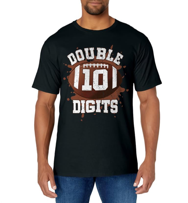 Double Digits Birthday Decorations Boy 10 Football 10th Bday T-Shirt