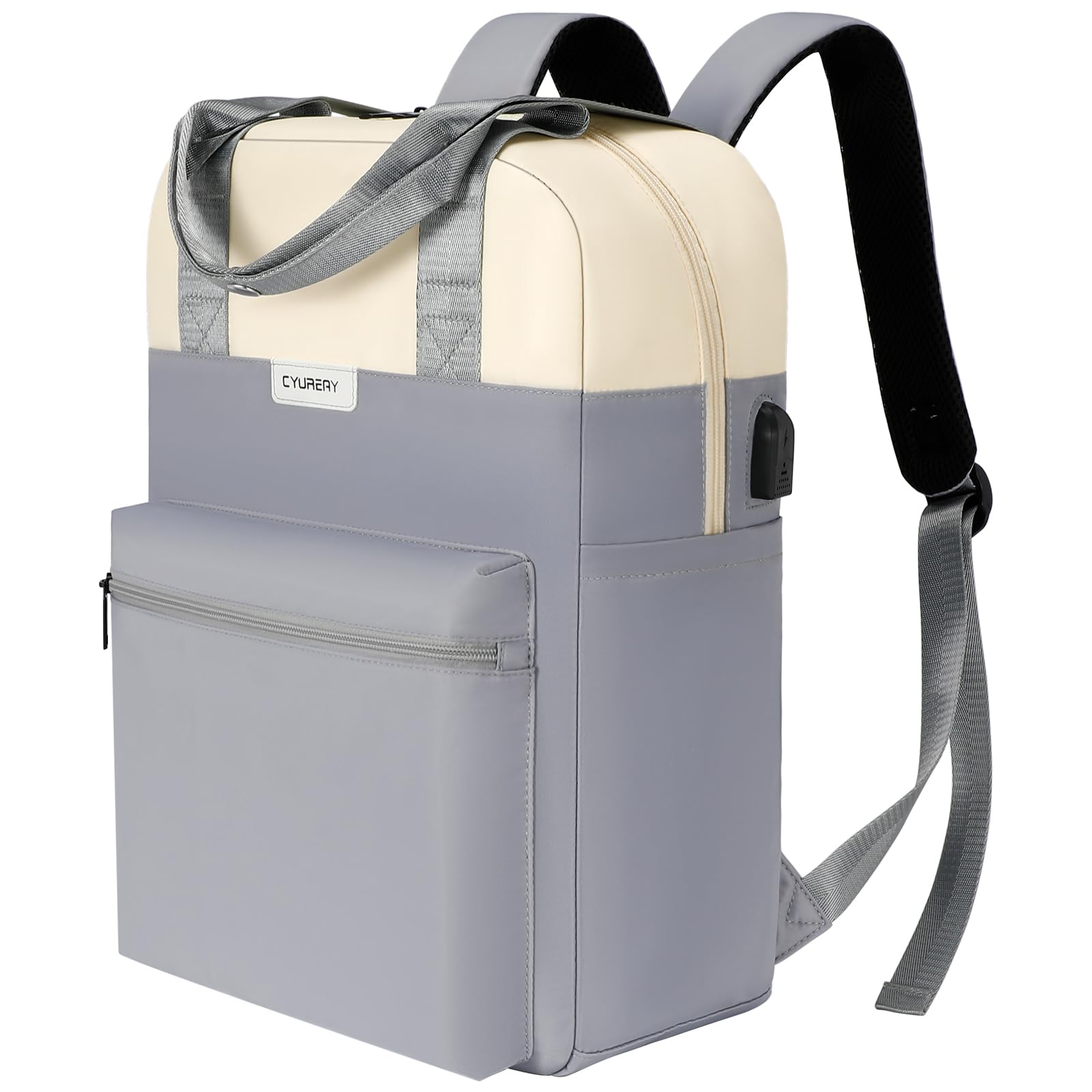 CYUREAY Laptop Backpack for Women Fashion Travel Backpacks 15.6 Inch Laptop Bag with USB Port Teacher Nurse Vintage Daypacks for Work,Light Grey…