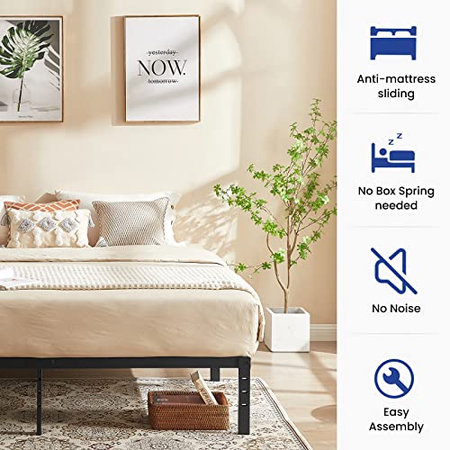 HiBed Queen Bed Frame, 14β Height Noise Free Metal Platform, Lightweight Heavy Duty Steel Support Up to 4500 lbs, Box Spring Free Design, Steel Slat Supports, Easy Assembly Tool-Free,Black