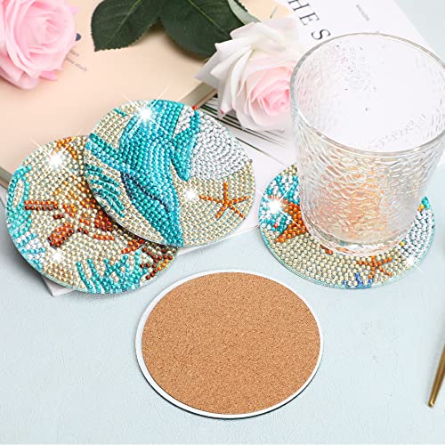 UPINS 8Pcs Diamond Painting Coasters for Drinks DIY Coaster Diamond Art Kits for Adults Kids Beginners Diamond Art Craft Supplies (Ocean)