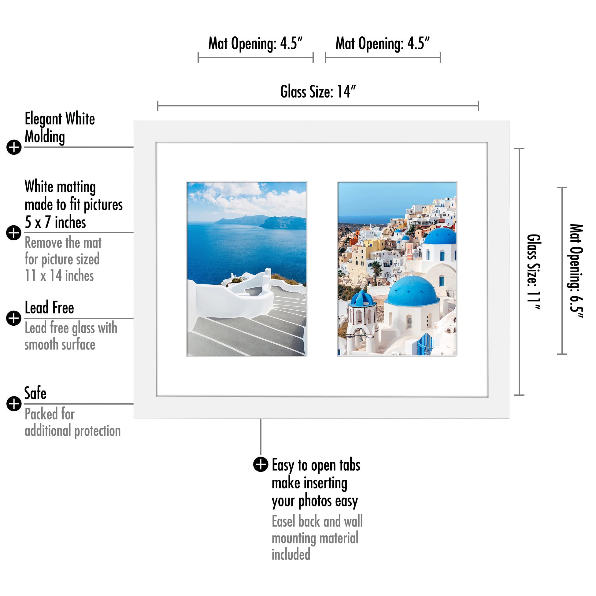 Americanflat 5x7 Double Picture Frame with Shatter-Resistant Glass - Fits Two 5x7 Photos or One 11x14 Picture - Signature Collection - Photo Frame for Wall Display - White