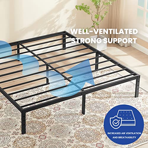HiBed Queen Bed Frame, 14β Height Noise Free Metal Platform, Lightweight Heavy Duty Steel Support Up to 4500 lbs, Box Spring Free Design, Steel Slat Supports, Easy Assembly Tool-Free,Black