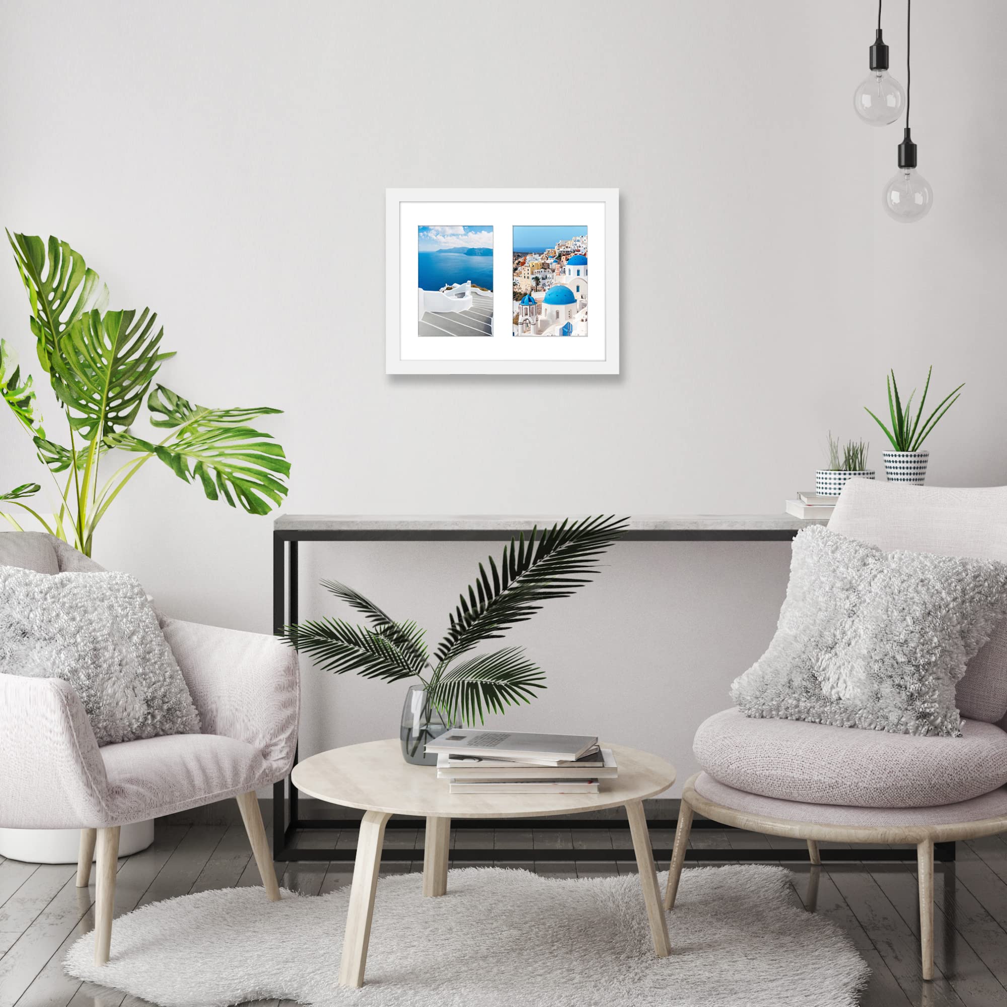 Americanflat 5x7 Double Picture Frame with Shatter-Resistant Glass - Fits Two 5x7 Photos or One 11x14 Picture - Signature Collection - Photo Frame for Wall Display - White