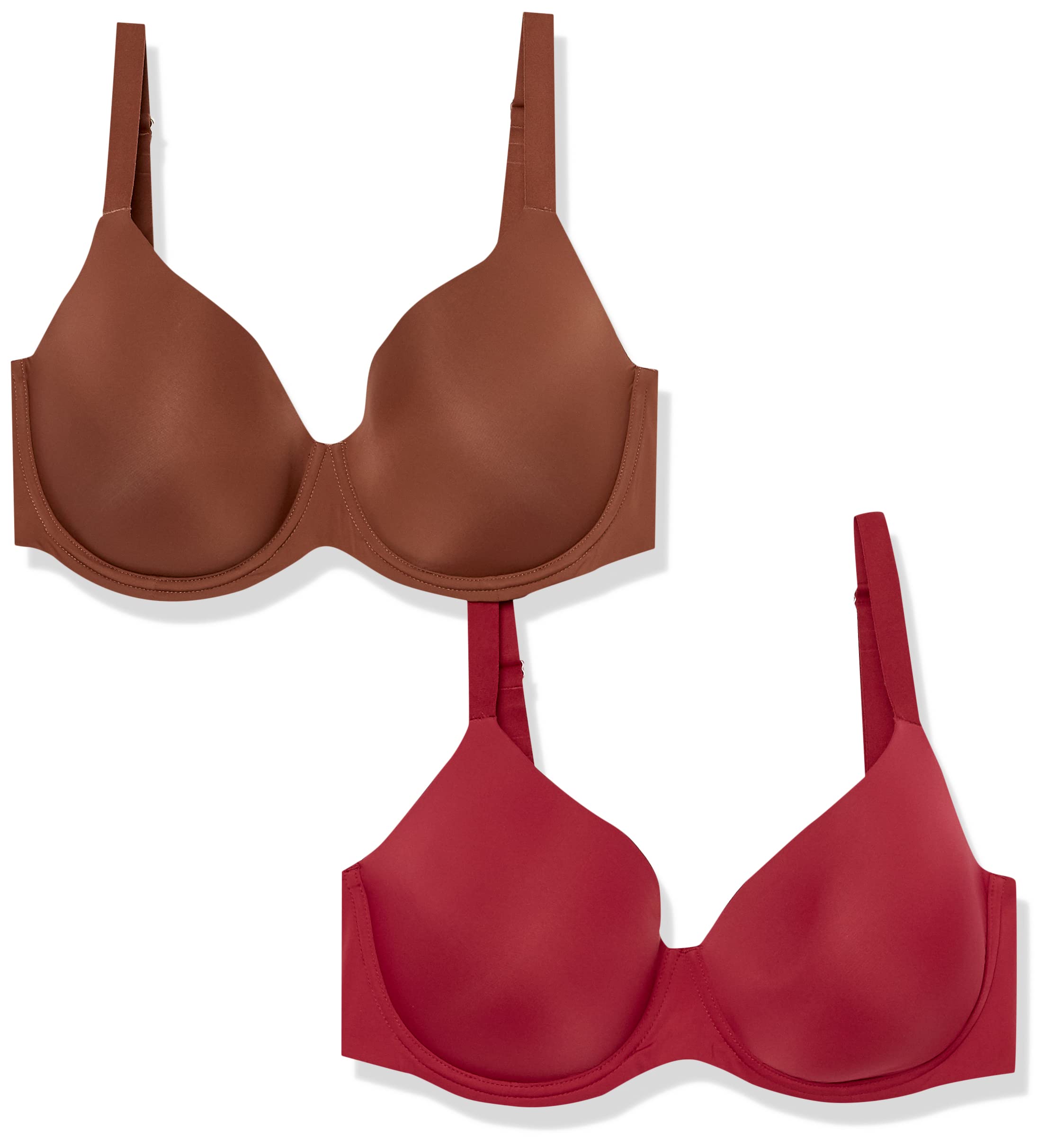 Amazon Essentials Women's Full Coverage Bra, Pack of 2, Burgundy/Chocolate, 40C