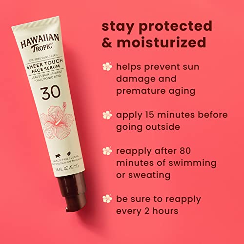 Hawaiian Tropic Sheer Touch Face Serum SPF 30, 1.4oz | Hyaluronic Acid Hydrating Serum For Women and Men | Travel Sunscreen