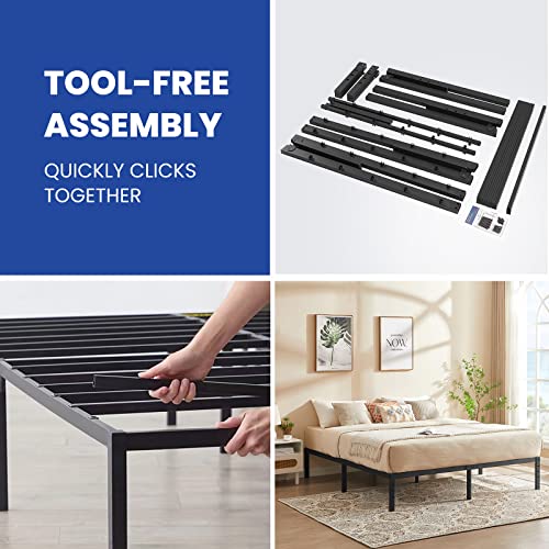 HiBed Queen Bed Frame, 14β Height Noise Free Metal Platform, Lightweight Heavy Duty Steel Support Up to 4500 lbs, Box Spring Free Design, Steel Slat Supports, Easy Assembly Tool-Free,Black