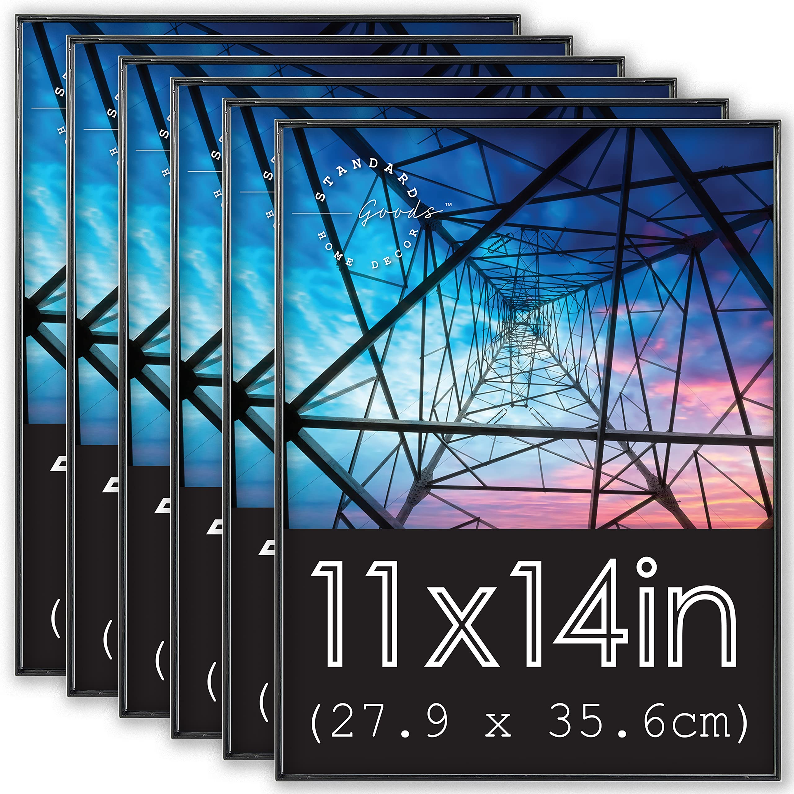 Standard Goods Home Décor 11x14 Front-Loading Picture Frames, 6-Pack Black - Wall or Table Display, Horizontal or Vertical - Perfect for Photos, Certificates, Holiday Gifting, and Home Décor