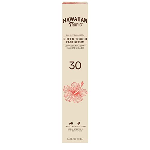 Hawaiian Tropic Sheer Touch Face Serum SPF 30, 1.4oz | Hyaluronic Acid Hydrating Serum For Women and Men | Travel Sunscreen