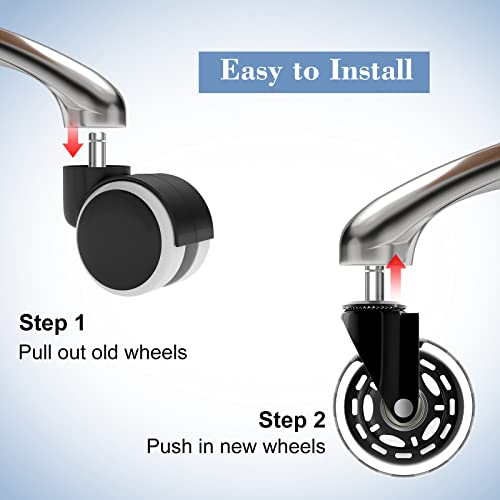 Office Chair Caster Wheels, Heavy-Duty Rubber Chair Wheels Replacement for Hardwood Floor & Carpet, Universal Fit Stem 7/16 Inch, Set of 10