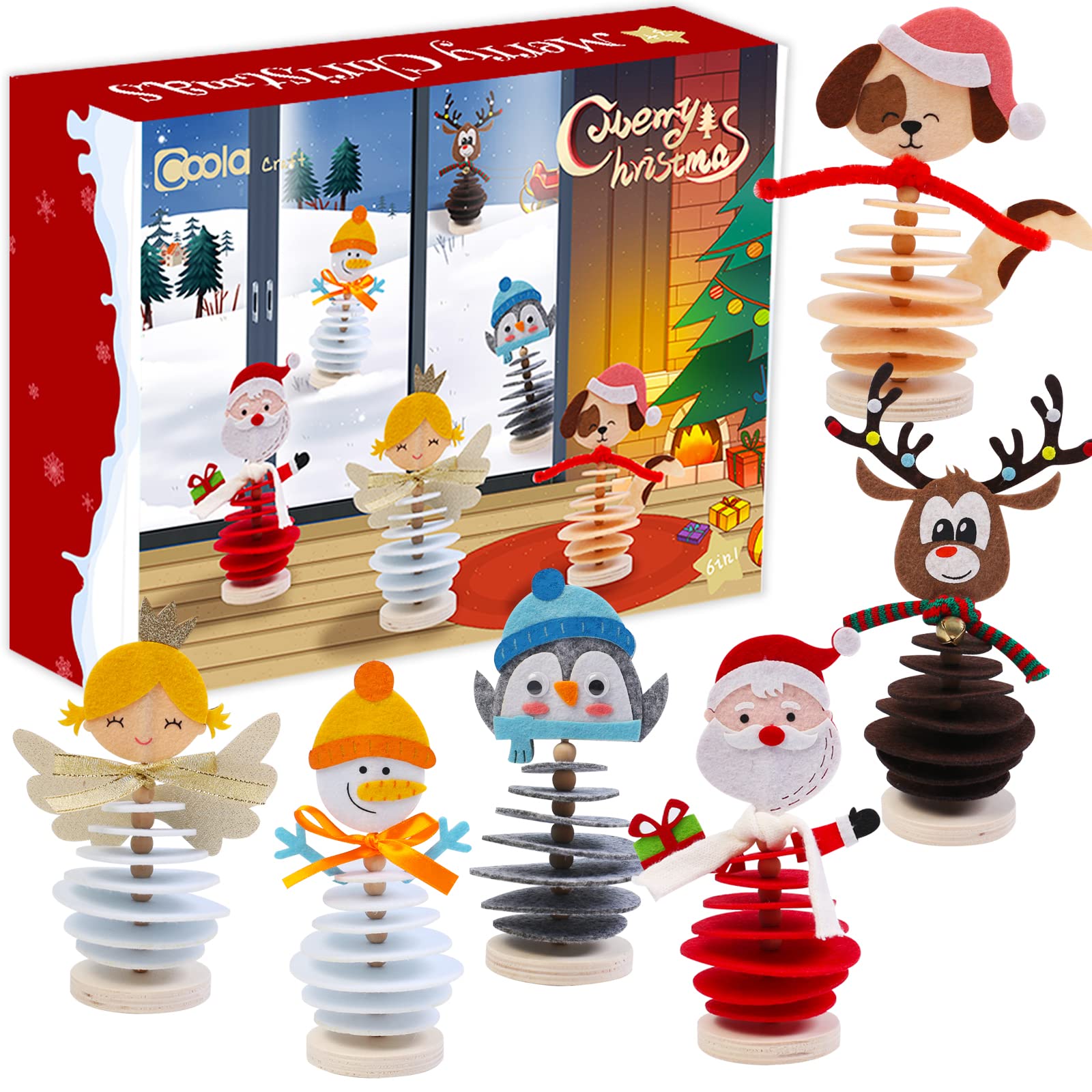 Coola Christmas Crafts Kit for Kids - Toy and Decorations Including 6 Snowman Angel Dog Penguin Redindeer Santa Claus DIY Activity Christmas Gift for Girls & Boys Home Ornament