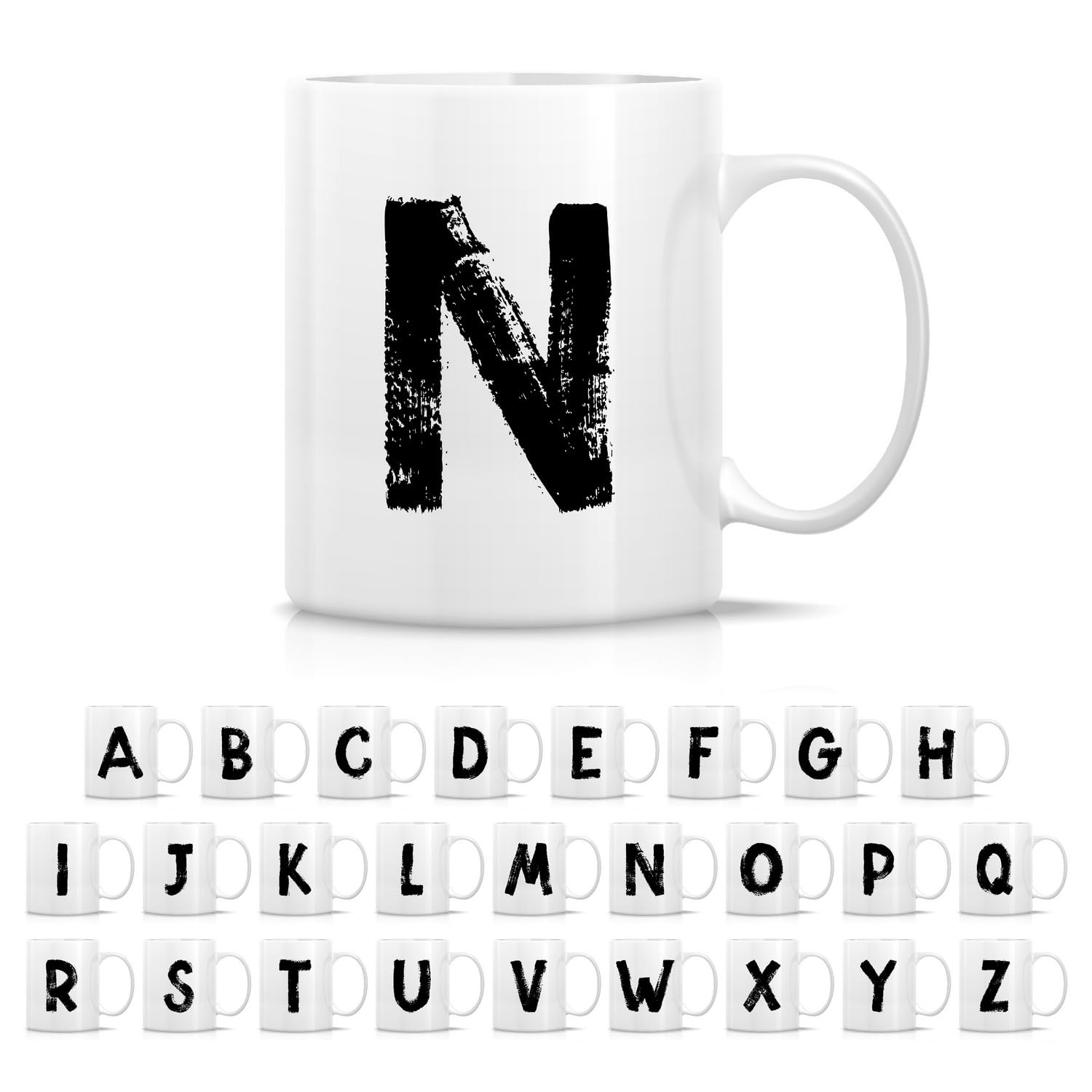Retreez Initial A-Z Hand Drawn Grunge Alphabet Monogrammed Monogram Mug 11 Oz Ceramic Tea Coffee Mugs - Appreciation Thank You Holiday Birthday Gifts for her friend coworker sister bestie - N Initial