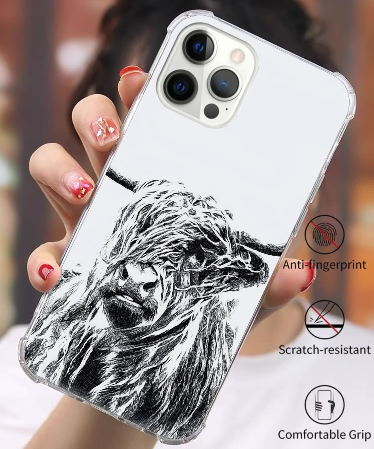 Scottish Highland Cattle Case for iPhone 14 Pro Max, Cool Cow Wild Animal Case Compatible with iPhone 14 Pro Max for Girl Men and Women, Unique Trendy TPU Bumper Phone Cover Case for iPhone 14 Pro Max