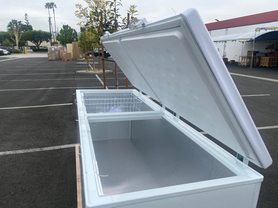Commercial Freezer Chest freezer 35 cuft, 90 inches Long, ice cream freezer large capacity, NSF certified, White Solid 2 door w Storage Baskets BD-1050