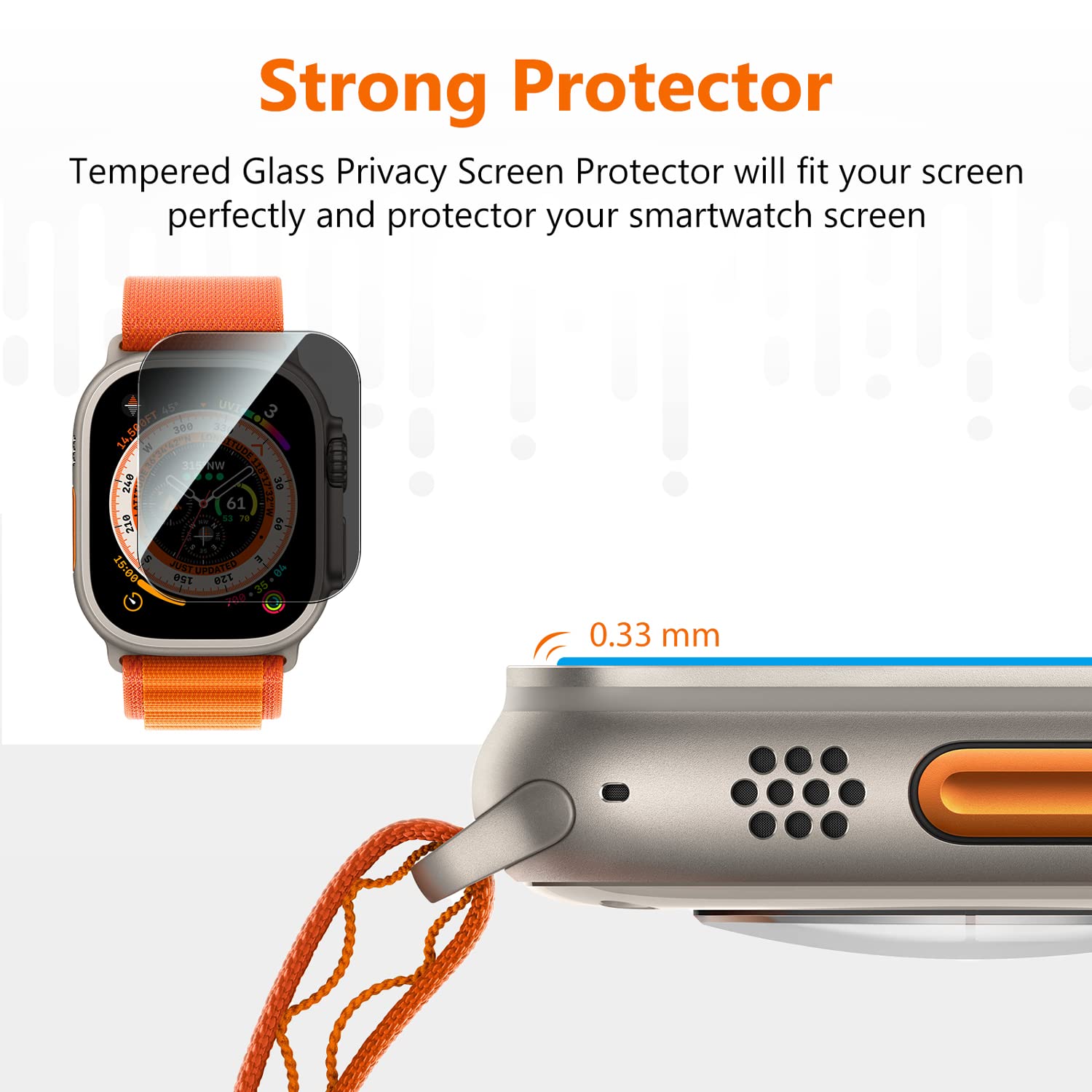 UniqueMe Privacy Screen Protector for Apple Watch Ultra 2 / Apple Watch Ultra 49mm - Tempered Glass Military-Grade Shockproof Case-Friendly Anti-Scratch Bubble-Free Cover for iWatch Ultra, 4 Pack