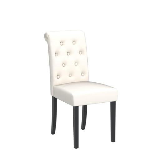 Kmax Leather Dining Chairs Button Tufted Diner Chairs Classic Upholstered Chairs with Wood Legs for Kitchen Dining Room Restaurant Set of 2, Cream