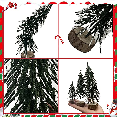 13 Pieces Mini Artificial Christmas Tree Set with Christmas Village Houses 4 Pieces Xmas Street Lamp Post and 2 Pieces Miniature Park Bench Seat for Christmas Table Top Decor