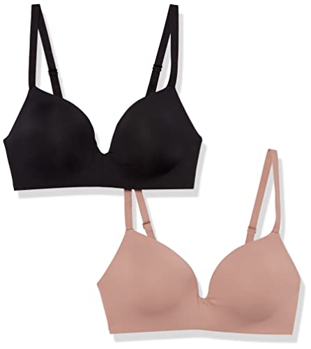 Amazon Essentials Women's Wireless Lightly Lined Bra, Pack of 2, Black/Dusted Pearl, 40A