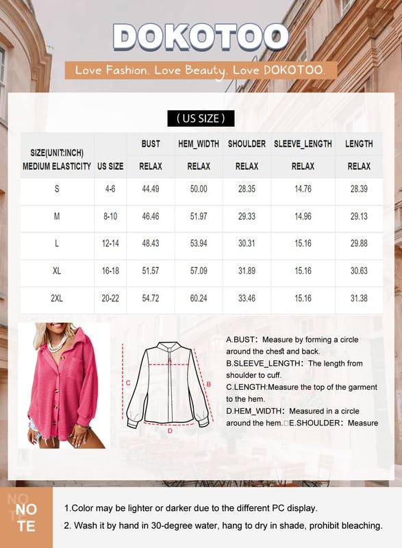 Dokotoo Black Button Up Tops for Women Long Sleeve Waffle Knit fall Jacket Loose Fit Boyfriends Pocket Outerwear winter coat Oversized Blouses fall outfits Small