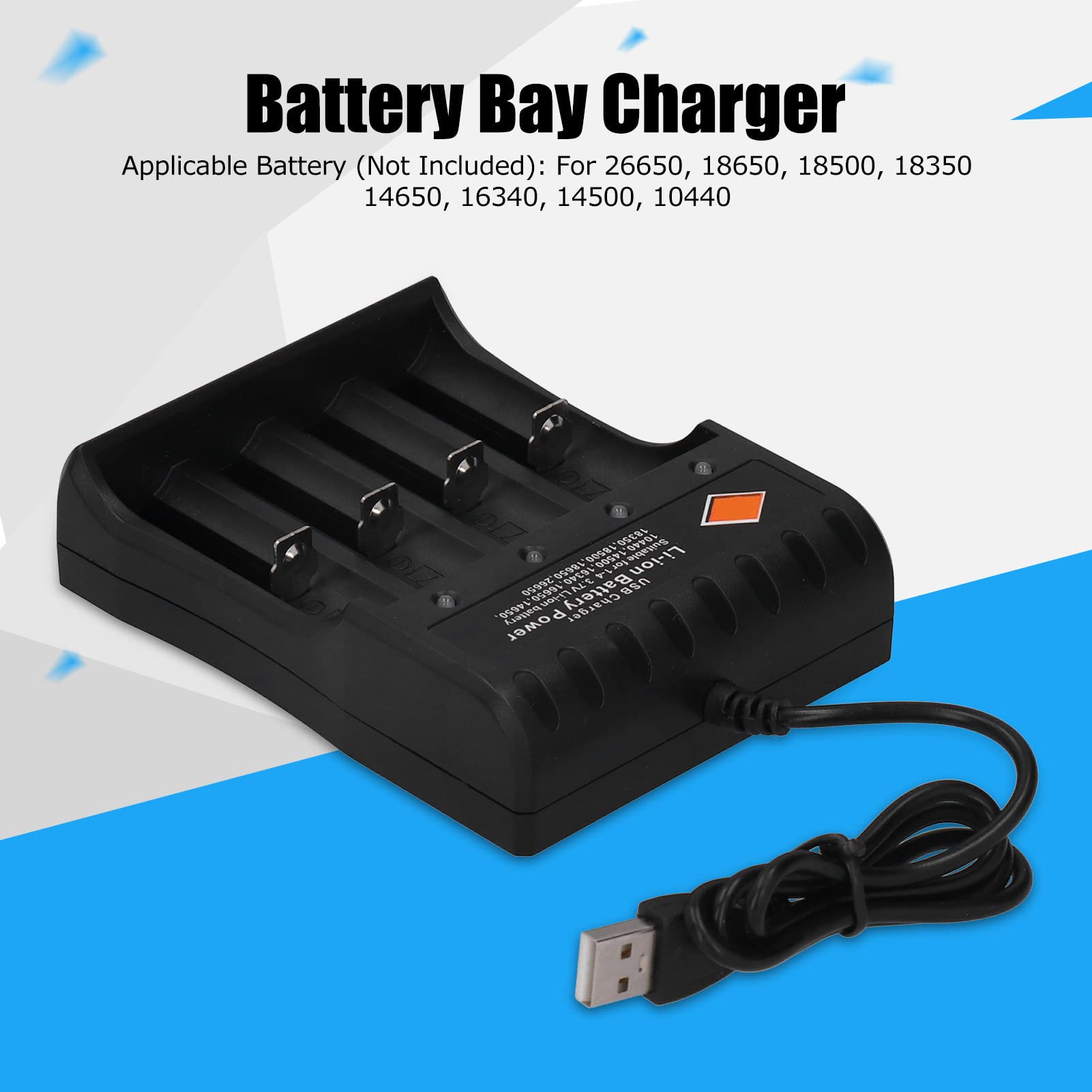 plplaaoo Battery Charger, DC4.2V 4 Slot Rechargeable Battery Bay with USB Cable, Universal Battery Charger, Quick Charge for Rechargeable Batteries Fit for 3.7V Li‑ion, Battery Charger Battery Cha