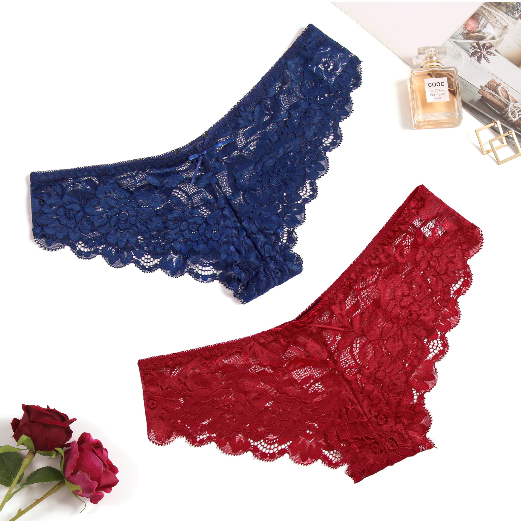 Avidlove Women Sexy Bikini Underwear 4 Pack Lace Tangas Low Waist Lace Panties Multicolor 3 L