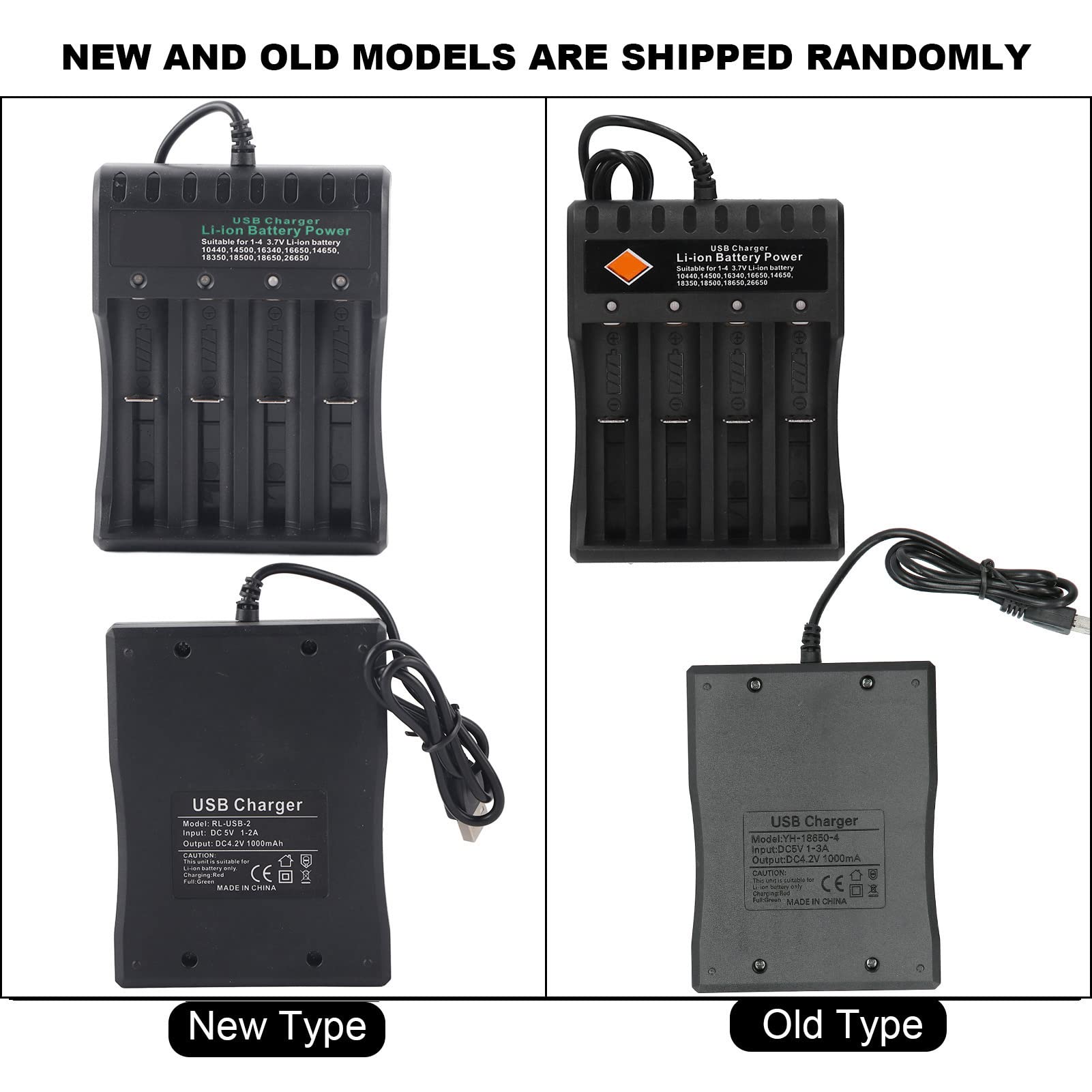 plplaaoo Battery Charger, DC4.2V 4 Slot Rechargeable Battery Bay with USB Cable, Universal Battery Charger, Quick Charge for Rechargeable Batteries Fit for 3.7V Li‑ion, Battery Charger Battery Cha