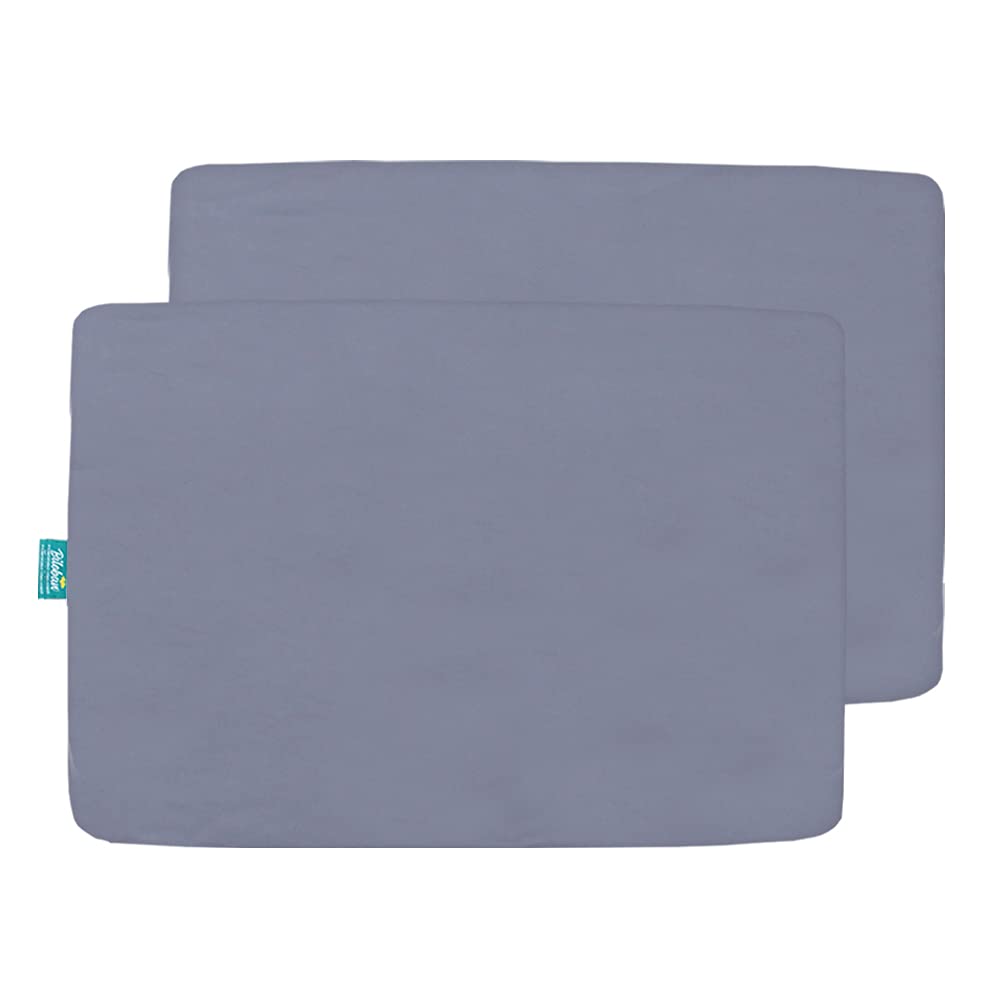 Biloban Pack and Play Sheets and Waterproof Mattress Protector Pad Cover 4 Pack Set, Ultra Soft, Grey, Noiseless Waterproof, Machine Wash