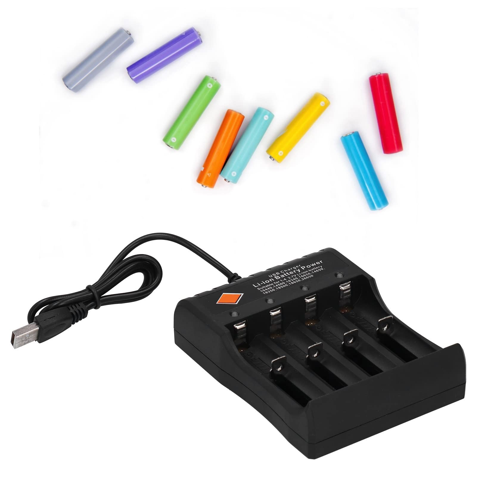 plplaaoo Battery Charger, DC4.2V 4 Slot Rechargeable Battery Bay with USB Cable, Universal Battery Charger, Quick Charge for Rechargeable Batteries Fit for 3.7V Li‑ion, Battery Charger Battery Cha