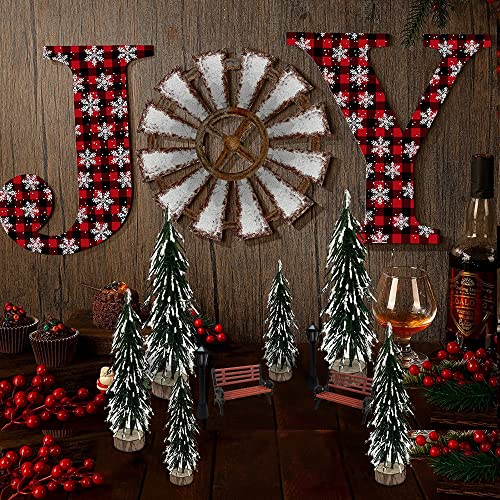 13 Pieces Mini Artificial Christmas Tree Set with Christmas Village Houses 4 Pieces Xmas Street Lamp Post and 2 Pieces Miniature Park Bench Seat for Christmas Table Top Decor