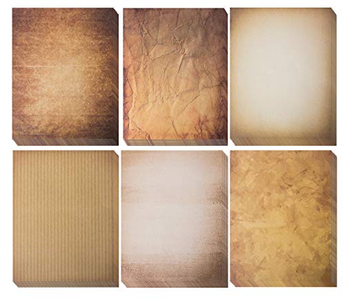 120 Aged Paper - Antique Looking Vintage Papers With Classic Aged Paper Designs - Six Unique Old Looking Paper Designs - Vintage Printing paper, Vintage Writing Paper, 8.5 x 11 inches (Pack of 120)