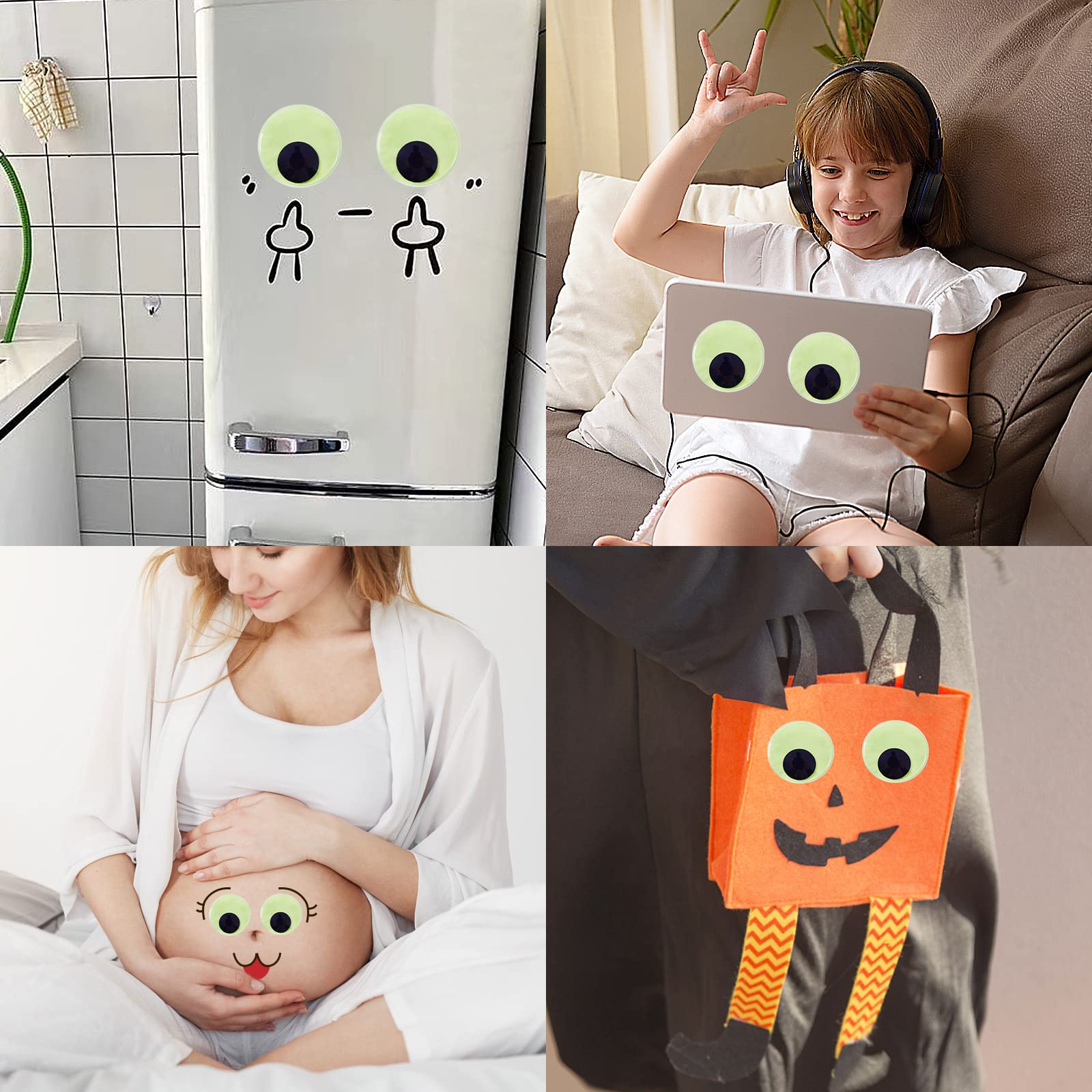 PETKNOWS Glow in The Dark Googly Eyes - Self Adhesive Craft Sticker, Large Sticky Eyes in 2", 3", 4" for DIY Decoration
