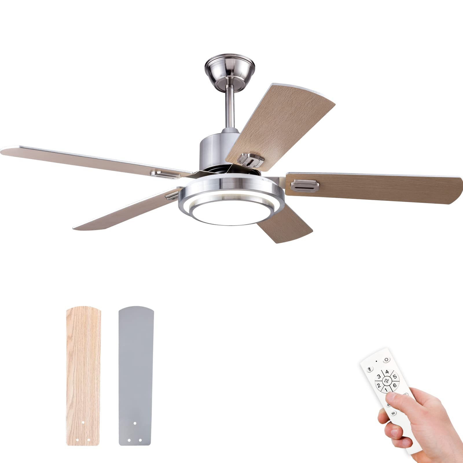 BOOMJOY 52 Inch Ceiling Fans with Lights and Remote Control Outdoor Modern Black Ceiling Fan LED Bright Light for Indoor Living Room Bedroom Farmhouse Patios Garage Gazebo DC Motor Dual 5 Wood Blades