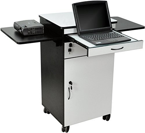 Luxor WPSDD3 Wood Multimedia Workstation Cart, 38 inches High; Durable Black/Gray Laminate Finish