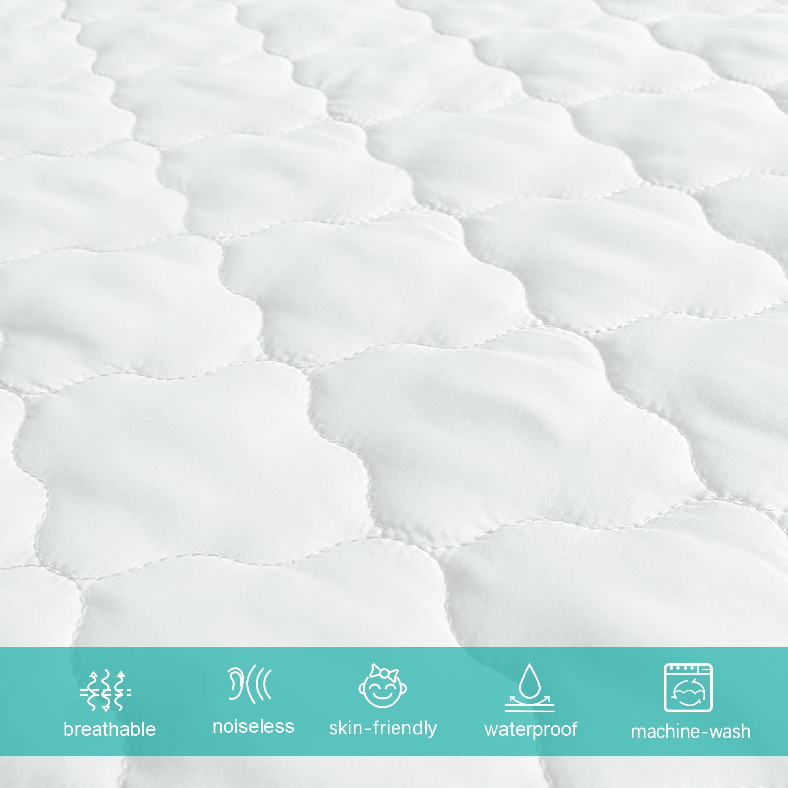 Biloban Pack and Play Sheets and Waterproof Mattress Protector Pad Cover 4 Pack Set, Ultra Soft, Grey, Noiseless Waterproof, Machine Wash