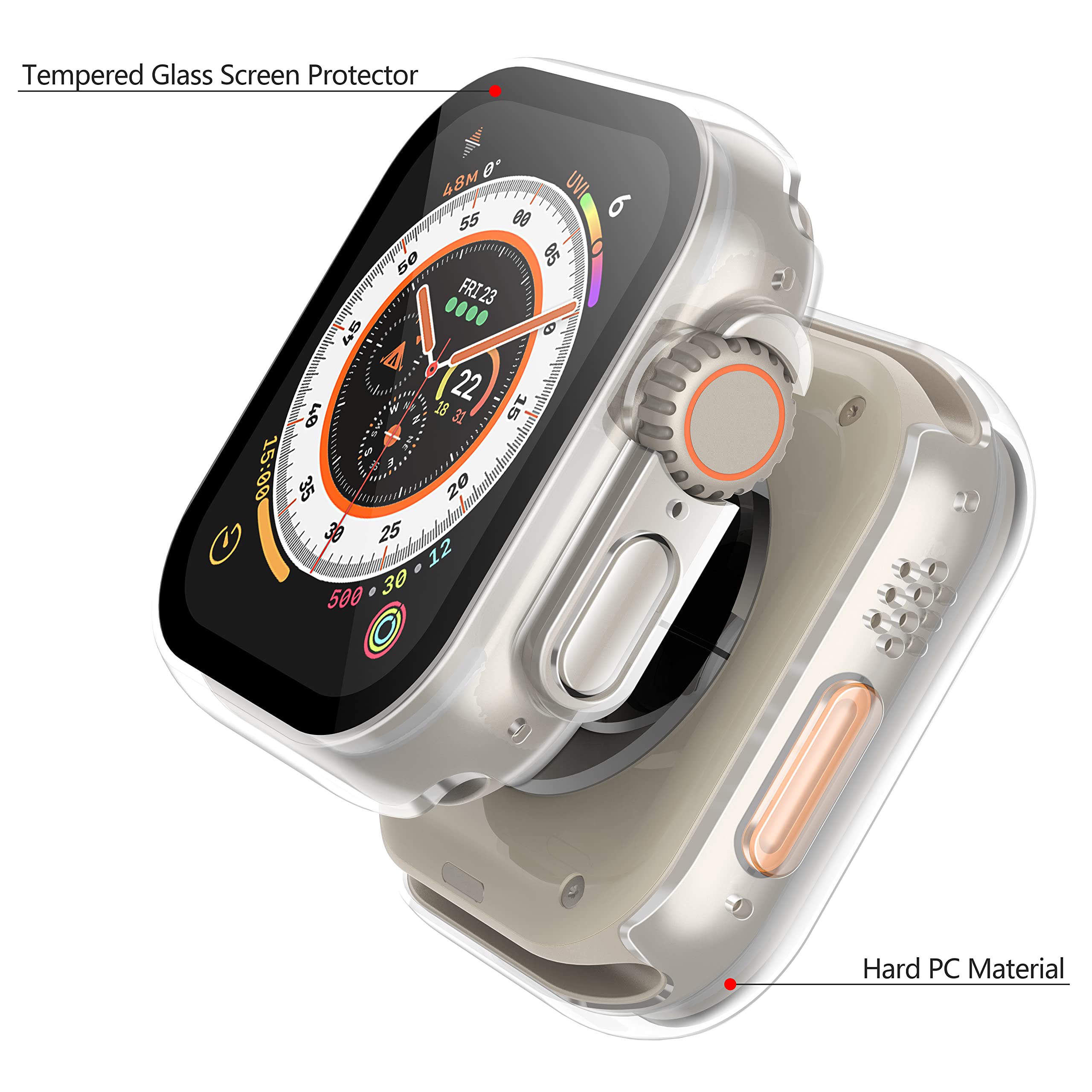Misxi 2 Pack Hard PC Case Built in Tempered Glass Compatible with 49mm Apple Watch Ultra 2 (2024) / Ultra, Thin Protective Case with Screen Protector for iWatch, Cover with Button, Transparent