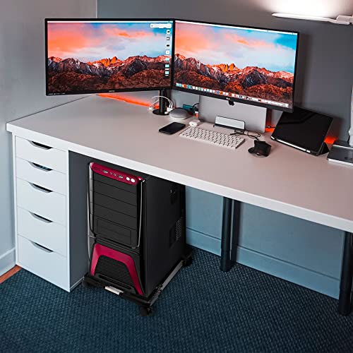 Computer Tower Stand CPU Holder Stand with 4 Mute Caster Wheels,CPU Stand for Gaming pc,Suitable for Most PC Brackets On The Carpet Floor (Black) (Black)