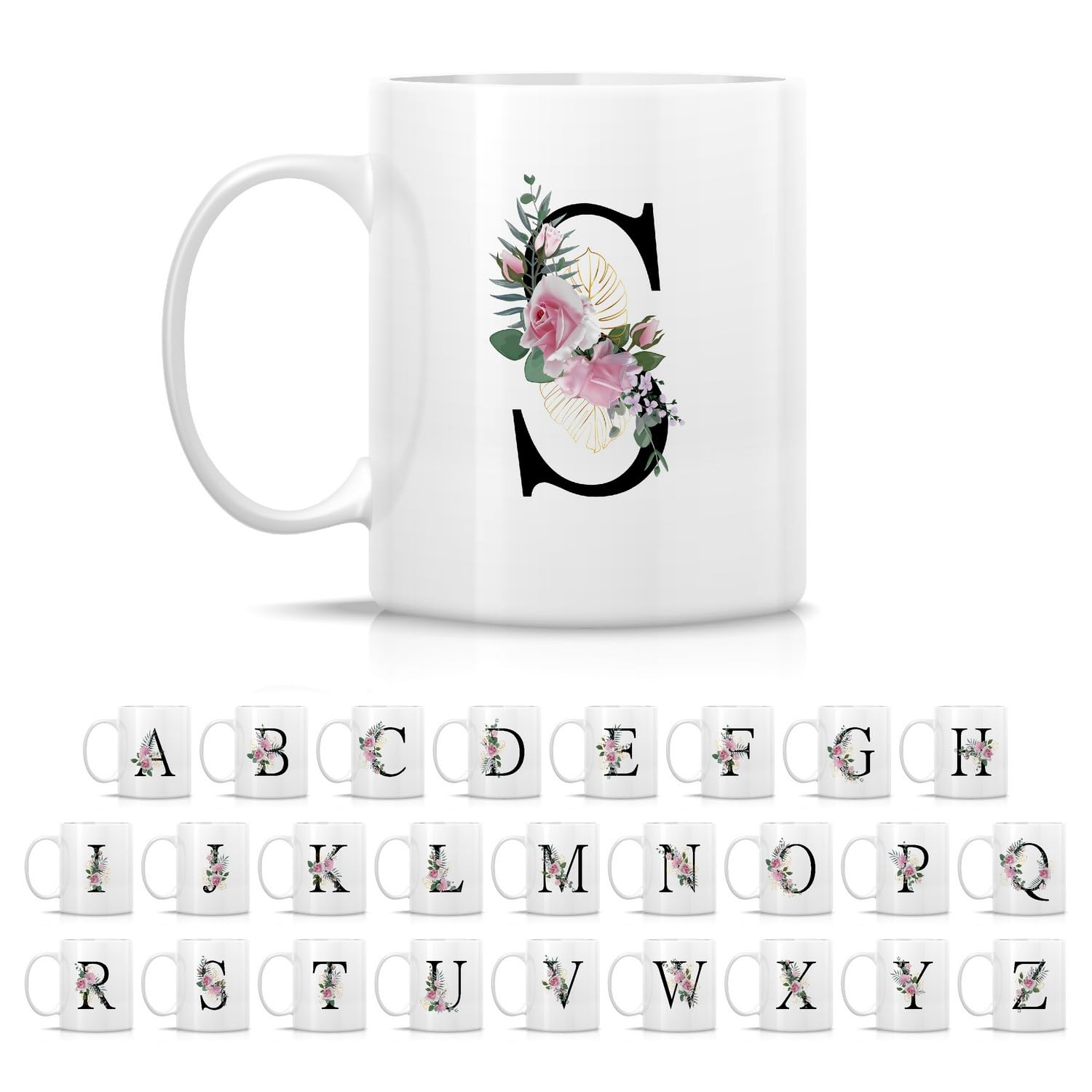 Retreez Initial A-Z Floral Botanical Bouquet Alphabet Monogrammed Monogram Mug 11 Oz Ceramic Tea Coffee Mugs - Appreciation Thank You Wedding Birthday Gifts for her friend coworker sister - S Initial