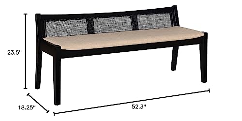 Powell Kasi Black Low Back Cane Bench with Beige Upholstered Seat