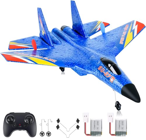 OUSEXI Blue RC Airplane Comes with 2 Batteries, 2.4 GHZ 2 Channels Remote Control Aircraft for Beginners,Outdoor Foam RC Airplane for Kids(with Night Light)