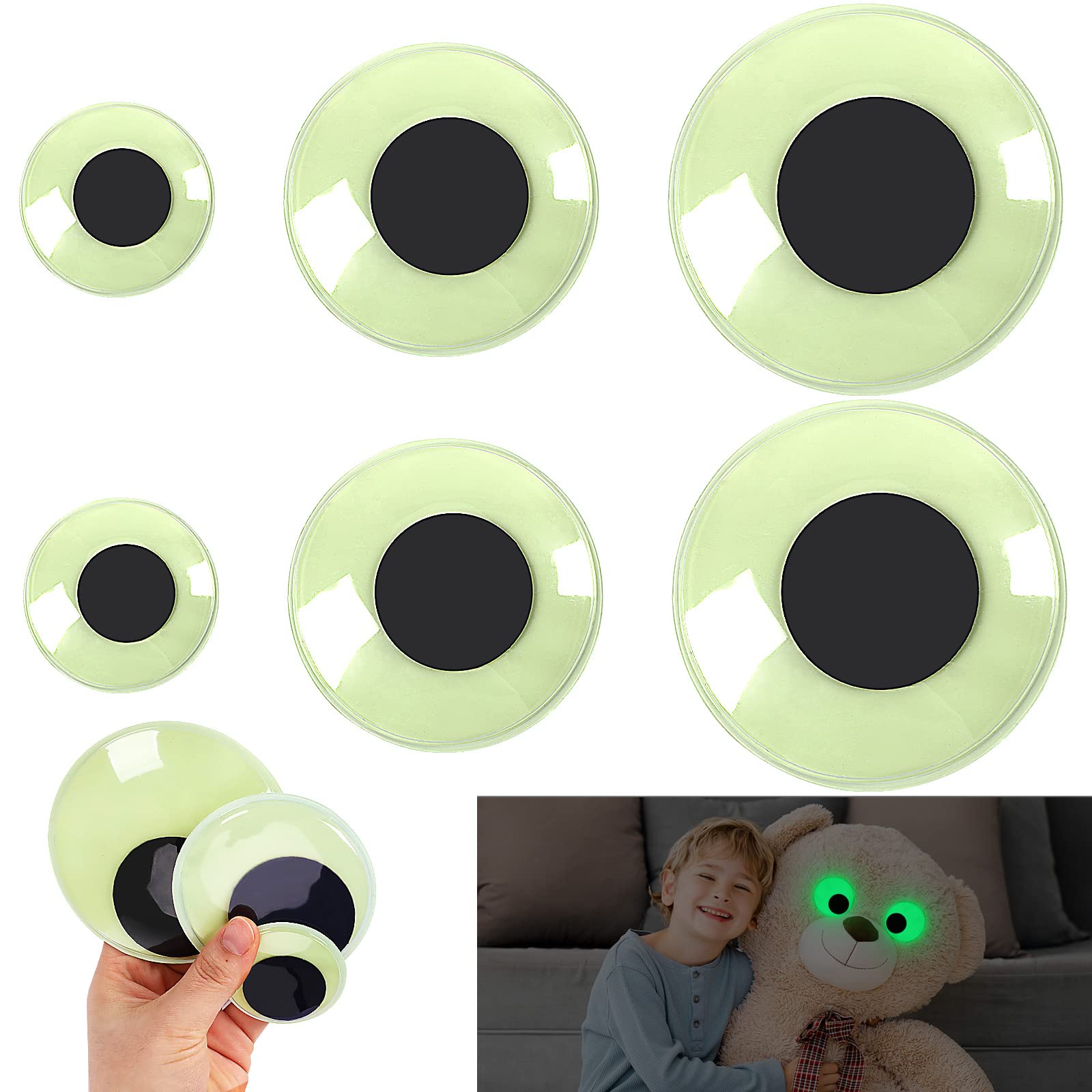 PETKNOWS Glow in The Dark Googly Eyes - Self Adhesive Craft Sticker, Large Sticky Eyes in 2", 3", 4" for DIY Decoration