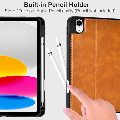Zinibri for iPad 10th Generation Case Cover 10.9 Inch 2022 2023 A2696 A2757 A2777 with Pencil Holder,PU Leather Multi Angles Stand Slim Protective Case Compatible with iPad 10 Gen,Brown