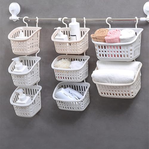 Doitxue 5PCS Plastic Hanging Baskets for Shower, Hanging Basket Organizer with Hooks, Rectangle 10.6Inches Small Hanging Storage Basket (Grey)