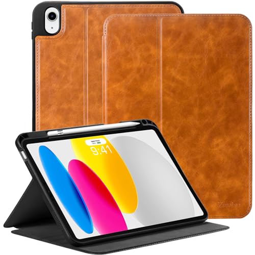 Zinibri for iPad 10th Generation Case Cover 10.9 Inch 2022 2023 A2696 A2757 A2777 with Pencil Holder,PU Leather Multi Angles Stand Slim Protective Case Compatible with iPad 10 Gen,Brown
