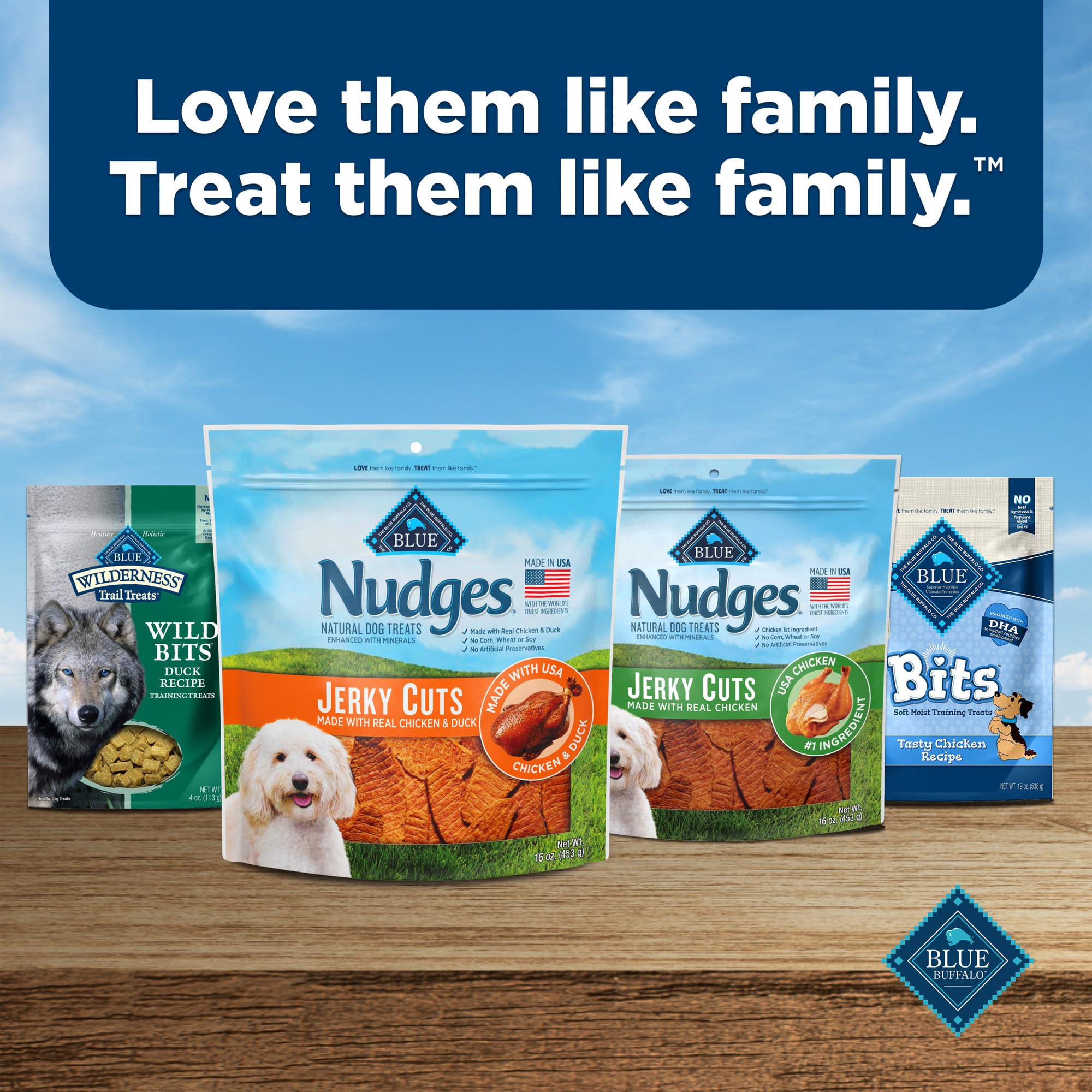 Blue Buffalo Nudges Jerky Cuts Dog Treats, Made in the USA with Natural Ingredients, Chicken & Duck, 10-oz. Bag