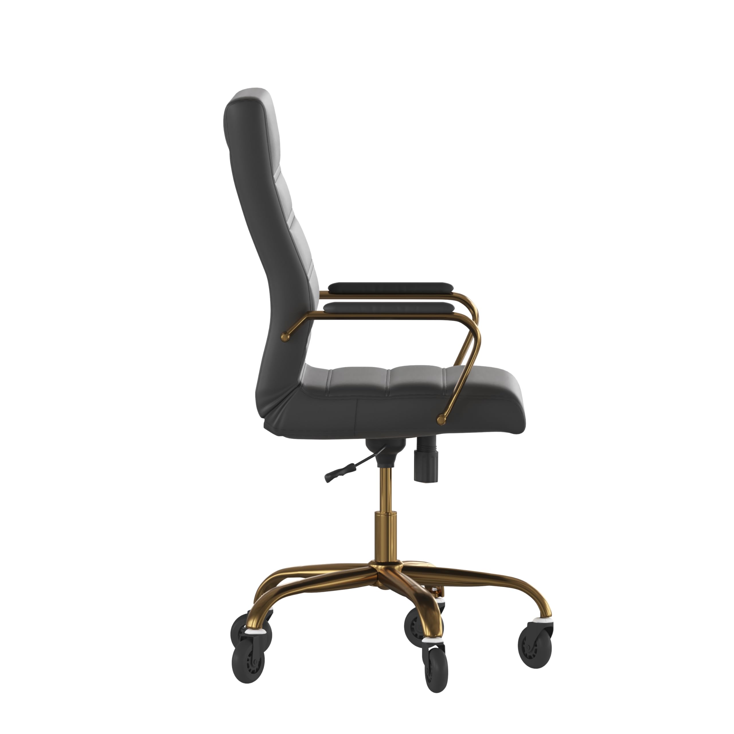 Flash Furniture Whitney High Back Black LeatherSoft Executive Swivel Office Chair with Gold Frame, Arms, and Transparent Roller Wheels