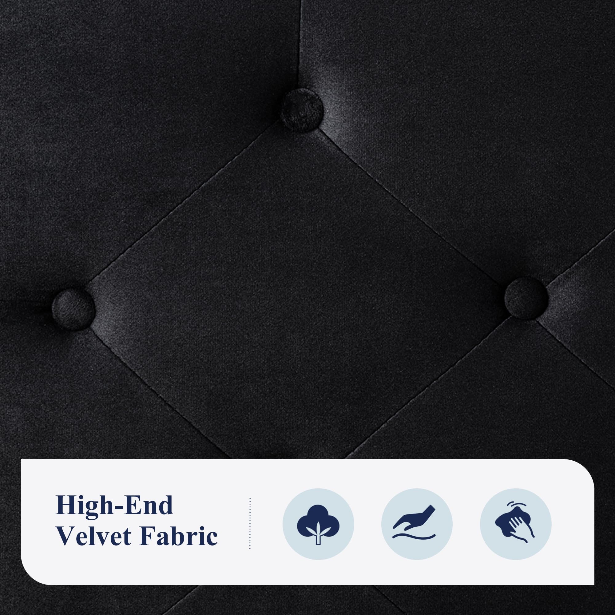 Allewie Full Size Velvet Upholstered Platform Bed Frame with Adjustable Diamond Button Tufted and Nailhead Trim Headboard, Wood Slat Support, Easy Assembly, No Box Spring Needed, Black