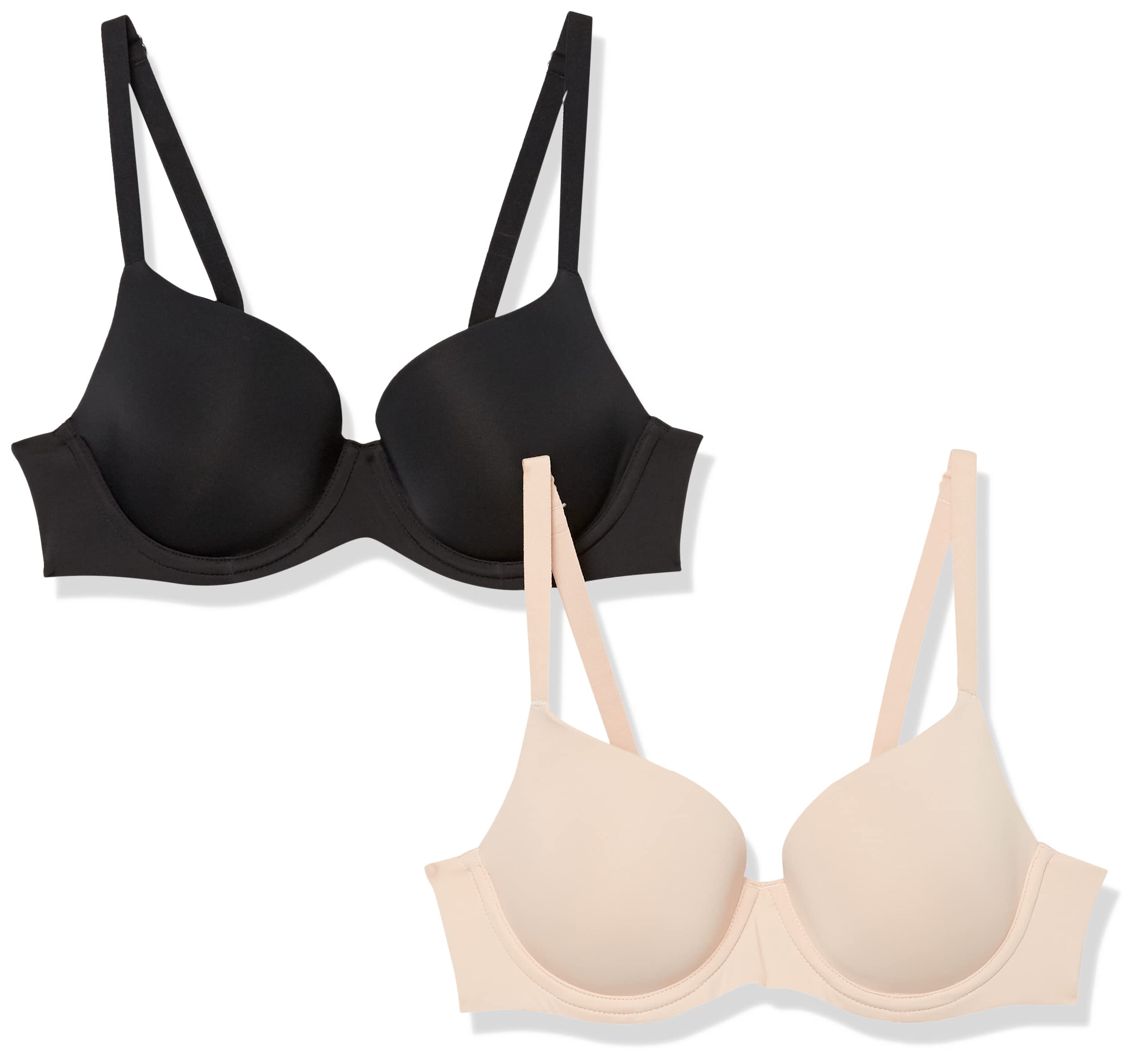Amazon Essentials Women's Full Coverage Bra, Pack of 2, Black/Soft Petal, 40A